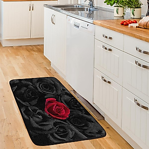KOBLEN Red Black Rose Kitchen Rugs Non Slip Washable Absorbent Kitchen Mats 20x39 inch Cushioned Anti Fatigue Kitchen Floor Mats for in Front of Sink