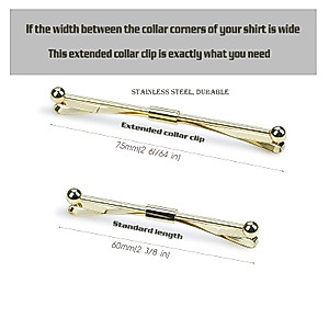 VVCome 3PCS Men's Classic Tie Clips Shirt Collar Clip Collar Bar for Necktie Gold Silver Black Tone Necktie Bar Pinch Clips Tie Pins Collar Holder (75mm Length)