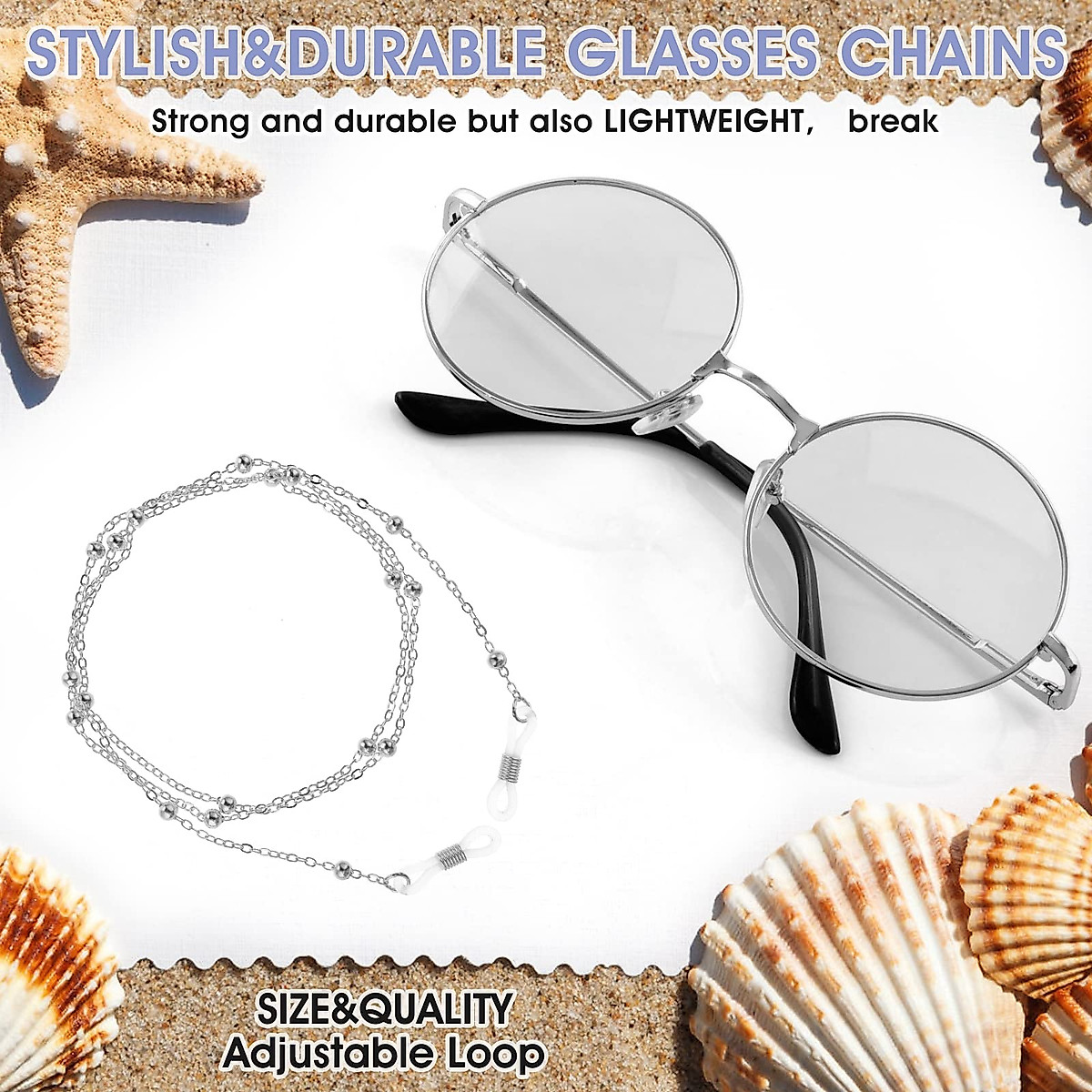 WLLHYF Glasses Chain for Women Strap Holder Around Neck, Women's Sun Reading Eyeglass Chain Hanger Face Mask Lanyard Necklace Silver