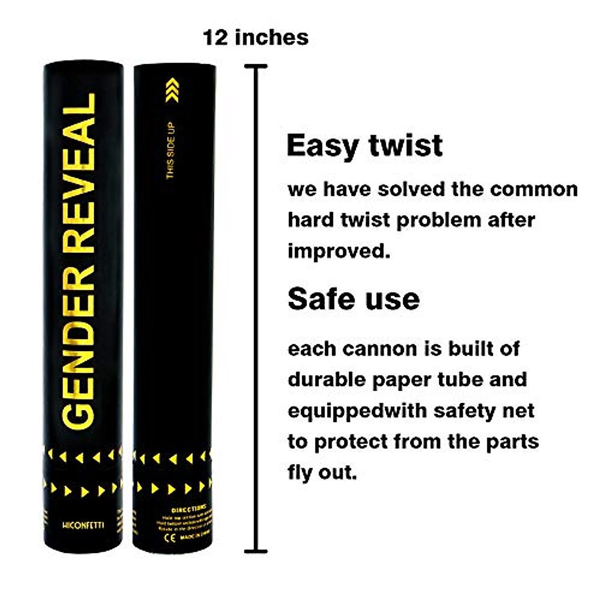 Gender Reveal Powder Cannon - Set of 4 - HICONFETTI Premium Gender Reveal Confetti Cannon Popper Pink/Blue, Biodegradable Confetti Poppers Sticks for Baby Boy or Girl Gender Reveal Party Supplies