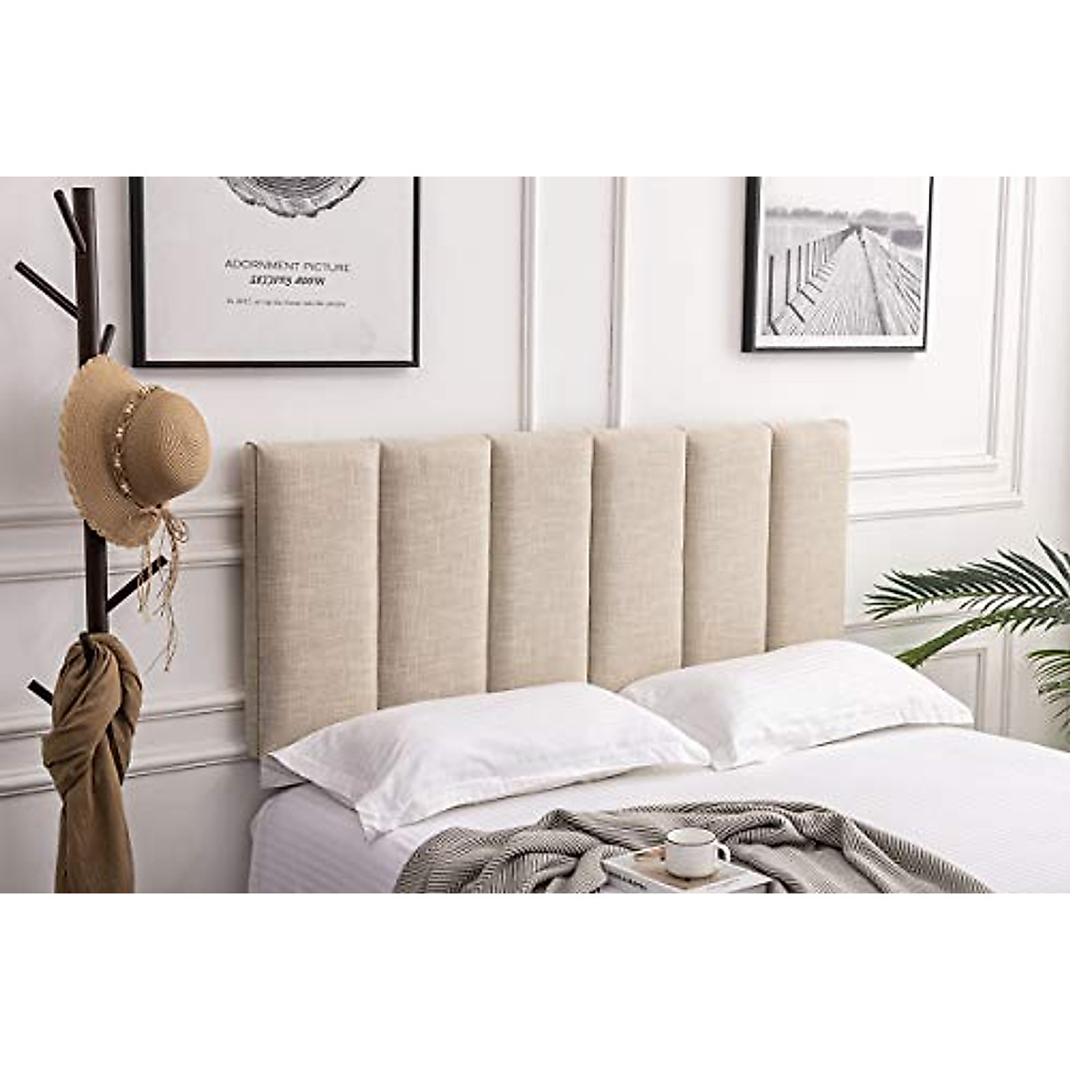 Yongchuang Upholstered Headboard King Foldable Headboard for King Size Bed Adjustable Height Oatmeal