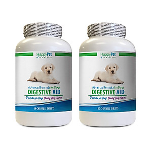 HAPPY PET VITAMINS LLC Dog Digestive Supplement - Dog Digestive AID - Natural PROBIOTIC and PREBIOTIC Blend - Optimal Gut and INTESTINE Health - Dog probiotic Powder - 2 Bottles (120 Treats)