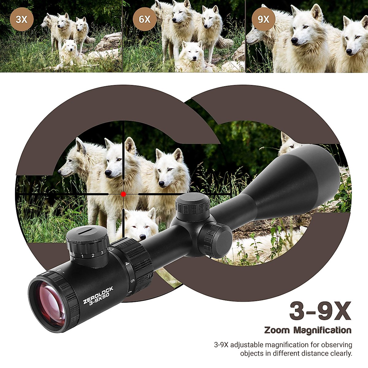 ESSLNB 3-9x50mm Airsoft Scope with Red Dot Illuminated Crosshair Reticle Riflescopes for Hunting&Shooting with Locking/Hold Zero Turrets and 2 Free Mount Rings