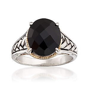 Ross-Simons Black Onyx Braided Ring in Sterling Silver and 14kt Yellow Gold. Size 8