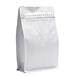 50 Pieces 12 Ounce White Kraft Paper Coffee Bags, Stand Up Coffee Pouches with One Way Degassing Valve and Reusable Side Zipper (Pull Tab to Open) Flat Bottom - Stand Up Well (12oz, 340gram)
