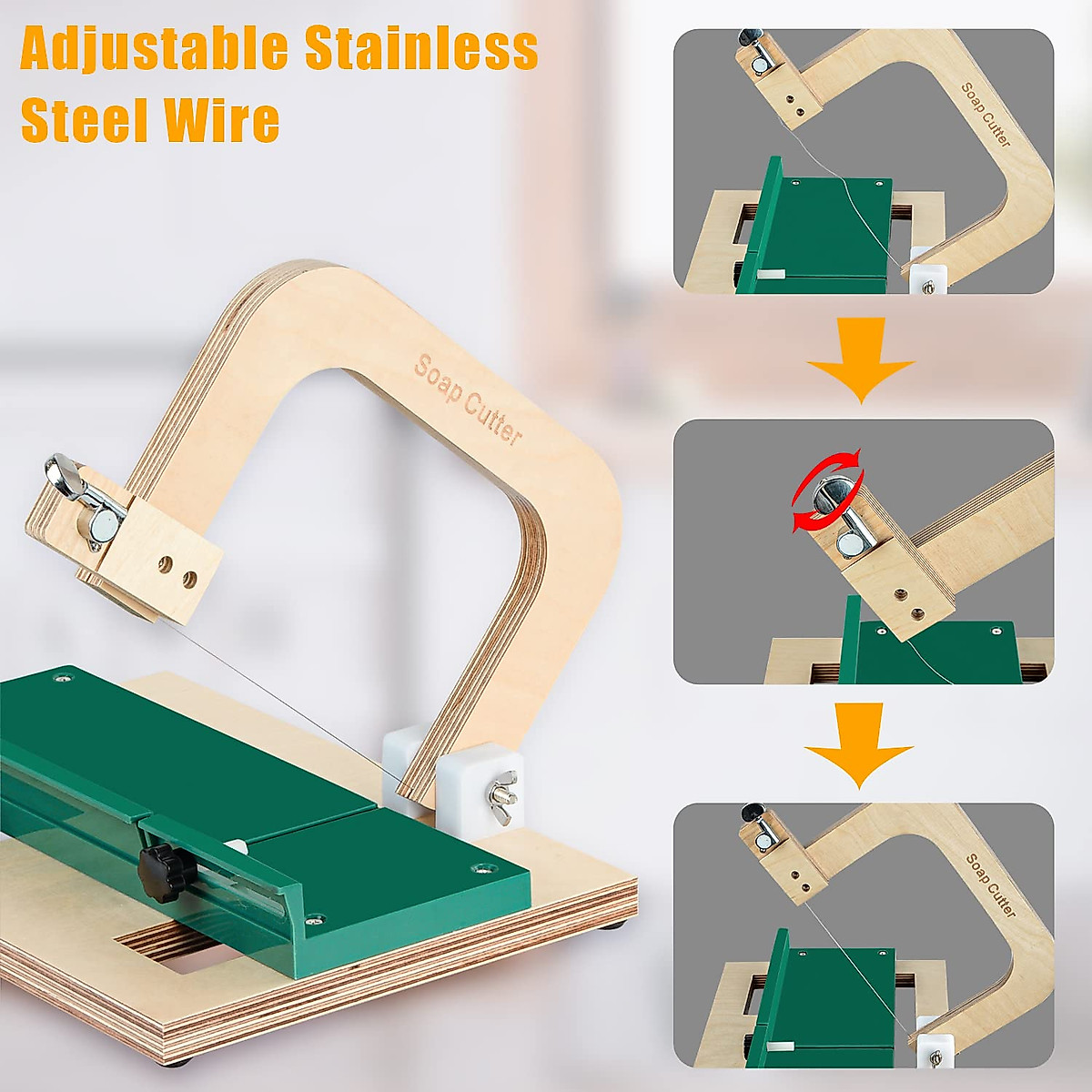 Soap Cutter with Adjustable Cutting Wire, Soap Slicer Tool for DIY Soap, Cheese, Butter, Cake, Bread Making (Wooden)