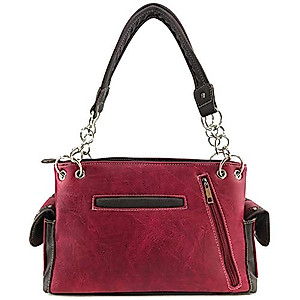 Zelris Western Moccasin Flower Buckle Women Conceal Carry Shoulder Handbag (Rose Red)