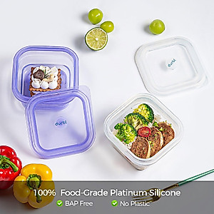 Durbl Collapsible Silicone Food Storage Containers with Silicone Airtight Lids-3 Pack (Violet), Reusable Stacking Lunch Boxes, Kitchen Stacking Container Set for Microwave Freezer Dishwasher Safe…