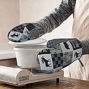 Boulda Oven Mitts Cabin Moose Oven Mitts with Non-Slip Silicone Heat Resistant Oven Gloves Soft Cotton Lining Waterproof Pot Holders for Kitchen Cooking Baking Grilling Decoration
