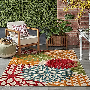 Greesum Patio Furniture 4 Pieces Conversation Sets, Brown and Beige & Nourison Aloha Indoor/Outdoor Green 3'6" x 5'6" Area-Rug, (3x5)