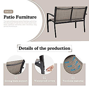 Tuoze 4 Pieces Outdoor Patio Furniture Set Conversation Set with Glass Coffee Table Bistro Set with Loveseat Garden Yard Lawn and Balcony (Brown)