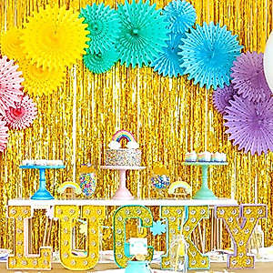 4 Pack Gold Foil Fringe Curtain Backdrop, 3.28Ft x 8.2Ft Metallic Tinsel Foil Fringe Streamer Curtains for Photo Booth Props Decor Party Supplies