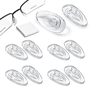 PTSLKHN Push-in Eyeglass Nose Pad, 5 Pairs of 16.5x8.5mm Glasses Nose Pad, Anti-Slip Glasses Nose Pads Replacement Kit with Glasses Cleaning Cloth