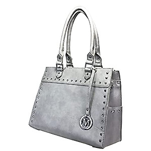 Zzfab Medium Studded Gun Purse Leatherette Locking Concealed Carry Bag Light Grey