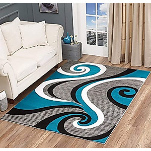 GLORY RUGS Modern 8x10 Area Rug Bedroom & Living Room Carpet with Swirls in Turkaz Grey | Contemporary Dining Accent Sevilla Collection 4817A