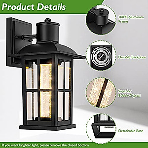 2-Pack LED Outdoor Wall Sconce Black Modern Porch Light with Crystal Bubble Glass, Exterior Waterproof Wall Mounted Light Fixtures, 10W 3000K 100% Aluminum Wall Lights for Garage Doorway Patio Balcony