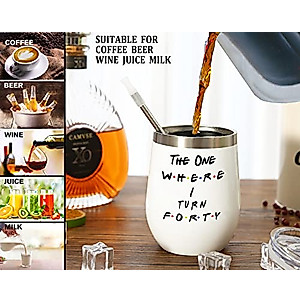 GEANHIL 40th Birthday Gifts for Sister,Best Friends,Women,Boss,Girlfriend,Wife,Daughter,Co-worker,Nurse-Turning Forty-Friends TV Show-12oz Tumbler Coffee Mug Cup-THE ONE WHERE I TURN FORTY