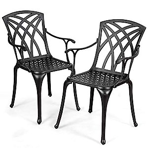 Giantex Set of 2 Outdoor Dining Chairs, Cast Aluminum Chairs with Armrest, 2-Pack Patio Armchairs for Garden, Backyard
