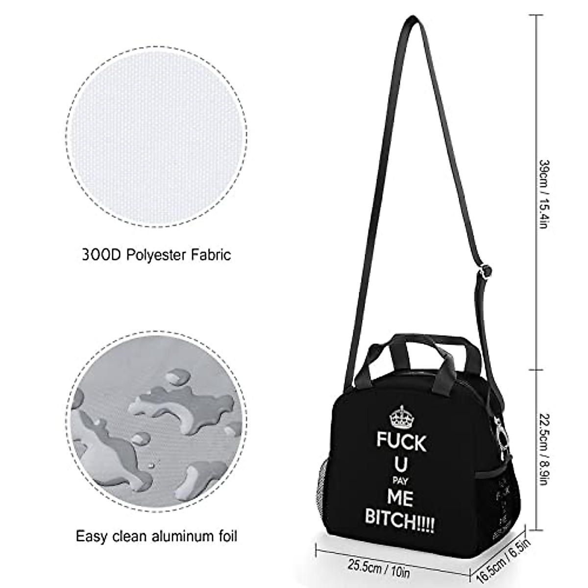Fuck U Pay ME Bitch Printed Lunch Box Tote Bag with Handles and Shoulder Strap for Men Women Work Picnic