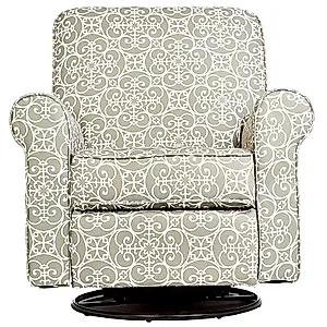 JC HOME Menet Swivel Glide Recliner with Fabric Upholstery in a Scrollwork Print, Doodles Ash
