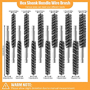 Stainless Steel Bore Brush Stainless Steel Bristles Wire Brush for Power Drill with Hex Shank Handle (0.8 cm,0.9 cm,1 cm,1.1 cm,1.2 cm,1.3 cm,1.4 cm,1.5 cm,1.6 cm,1.7 cm,1.8 cm,1.9 cm, 12 Pcs)