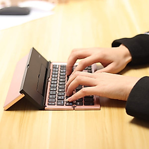 Geyes Bluetooth Keyboard Foldable Portable Folding Travel Keyboard for iPhone 15 Pro Plus/Xs/max/x/14/13 /12/11 /iPad/iPad Mini 4, Samsung Android Tablet Smart Phone (Rose Gold)