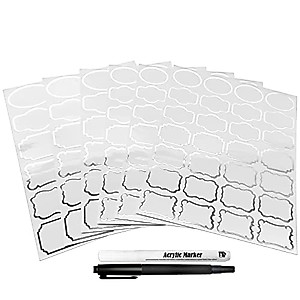 Kitchen Pantry Food Containers Clear Labels with Silver Border, 138 Waterproof Removable Write-on Sticker Labels Tags to Organize Spice Jars Condiment Flour Sugar Canisters Storage Bins,Free 2 Markers