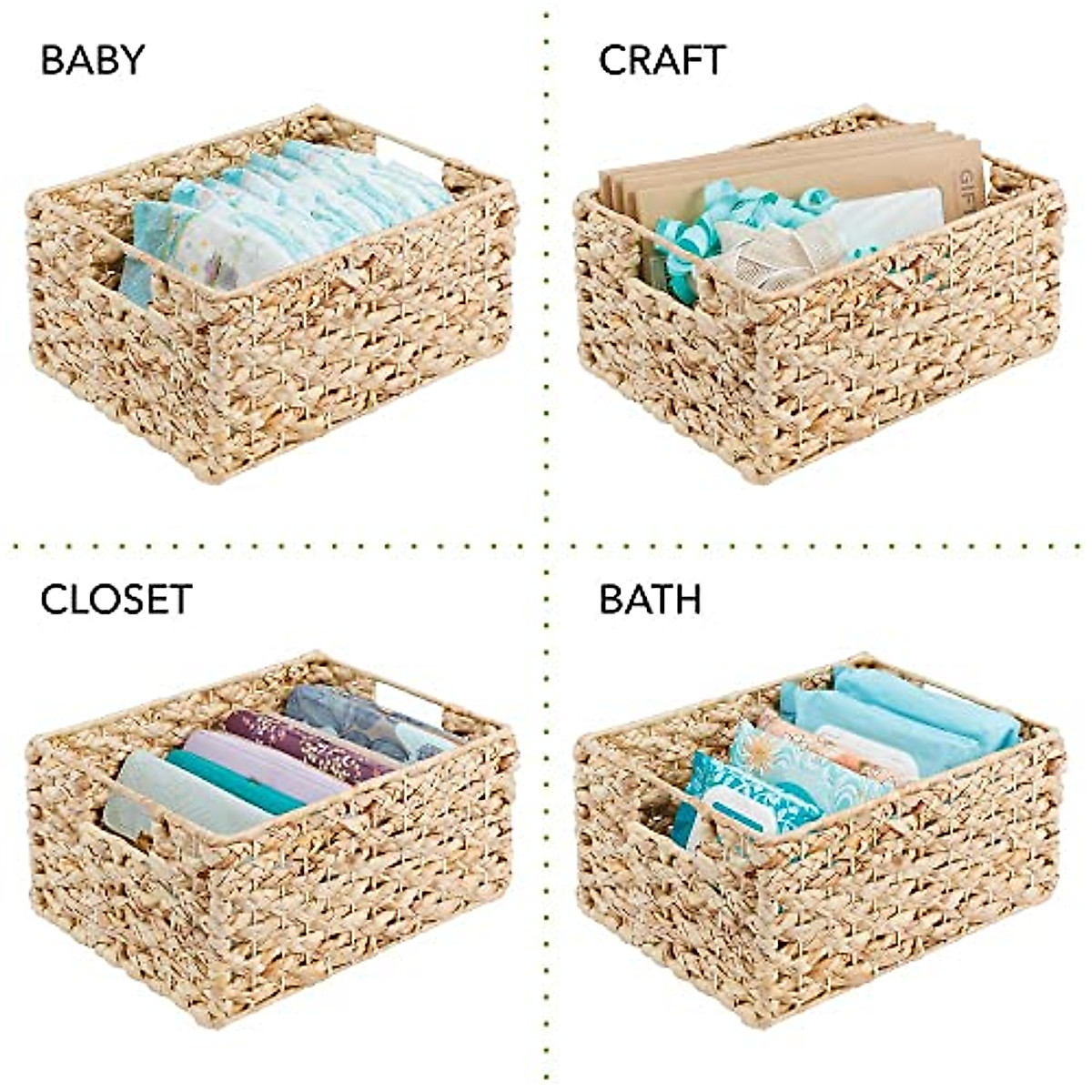 mDesign Hyacinth Braided Woven Kitchen Basket Bin with Built-in Handles for Organizing Kitchen Pantry, Cabinet, Cupboard, Countertop, Shelves - Holds Food, Drinks, Snacks, 3 Pack - Natural/Tan