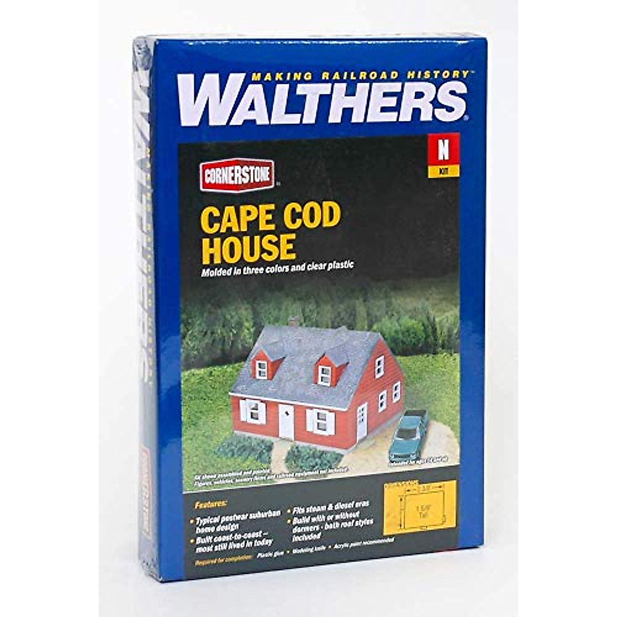 Walthers, Inc. Cape Cod House Kit, 2-3/8 X 2 X 1-5/8" 6 X 5 X 4.1cm