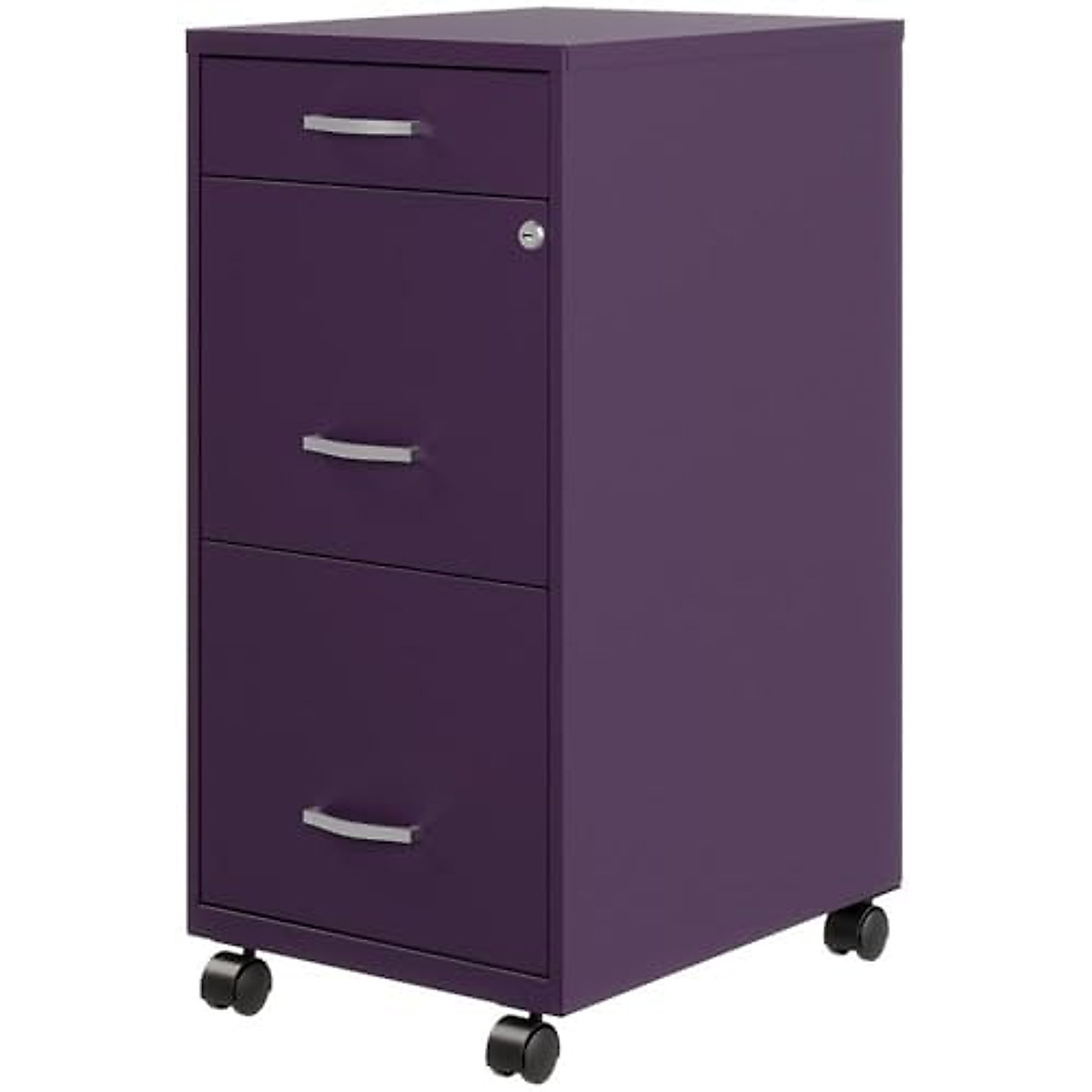 Hirsh Space Solutions 18" Deep Modern Mobile Metal Organizer File Cabinet with Cam Lock & Casters, 3-Drawer, Letter-Size, for Small Home/Home Office in Midnight Purple