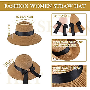 Pasimy 6 Pcs Straw Hat for Women UPF 50+ Summer Floppy Hat Woven Beach Hat Foldable Bucket Hat with Bowknot for Women(Mixed Colors,Bowknot Style)