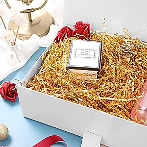 BLK&WH Large Gift Box with Ribbon 13.5x9x4.1 Inches, White Gift Box with Lid Large, Bridesmaid Proposal Box, Luxury Magnetic Box for Presents (Glossy White)