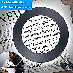 2in1 Magnifying Glass with Light and Stand, 8X Real Glass Desk Magnifier with Light, 3 Color Modes Stepless Dimmable, Desk Lamp & Clamp Lighted Magnifier for Hobby Reading Crafts Repair Close Works
