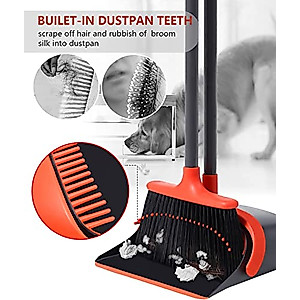 Broom and Dustpan, Broom and Dustpan Set for Home, Dustpan with 52" Long Handle Broom Combo Set, Standing Dustpan and Broom Set for Home Kitchen Room Office Lobby Floor Cleaning