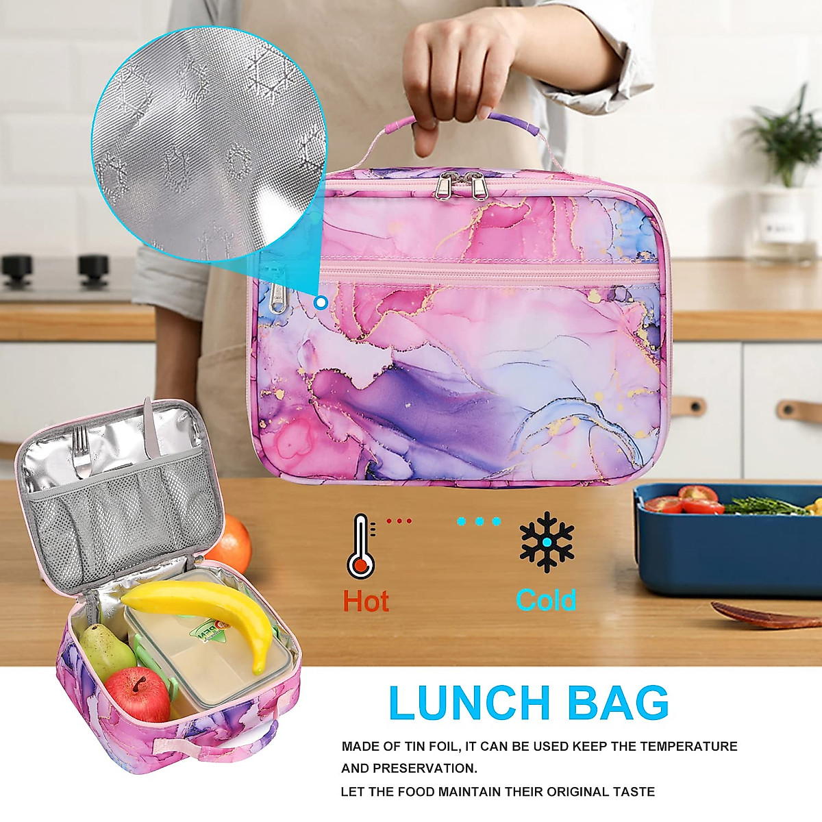 WUUDWALK Canvas Stripe Backpacks Sets Casual bag with USB Charging Port for Girls Teens School Boopacks With Lunch bag and Pencil bag (3pcs-Backpack set)