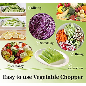Vegetable Chopper,Onion Chopper,Multi-functional Food Slicer with Large Container,Black Adjustable Vegetable Cutter with draining basket Stainless steel blade,Safe Removable Blades for Easy Cleaning