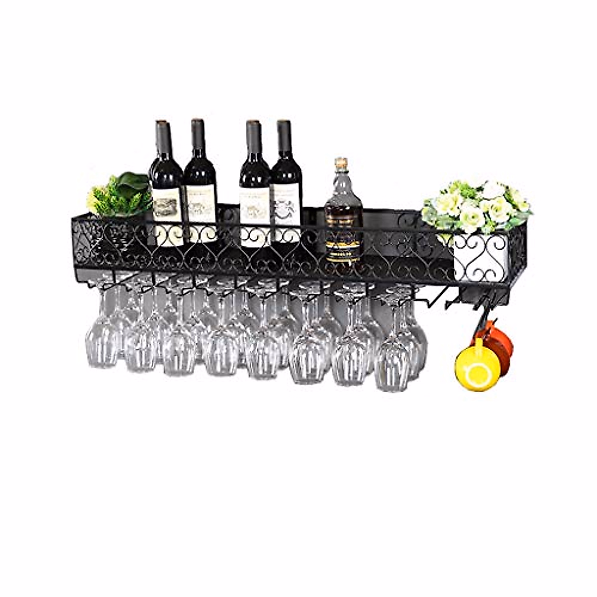 PIBM Stylish Simplicity Wine Shelf European Wrought Iron Hanging Wine Rack, Creative Wall Hanging Wine Rack, Black , 60CM