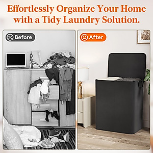 Lifewit 145L Laundry Basket with Lid, Large Double Laundry Hamper 2 Section Dirty Clothes Hamper for Bedroom with 2 Removable Laundry Bags, Black