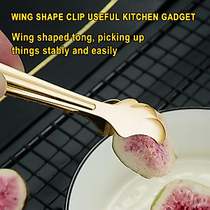 SOOHAO 12PCS Small Serving Tongs Sugar Tongs Stainless Steel Ice Tongs Mini Appetizers Tongs Angel’s Wing Shaped Small Kitchen Tongs for Tea Party Coffee Bar Kitchen (4.3 Inch, Golden)