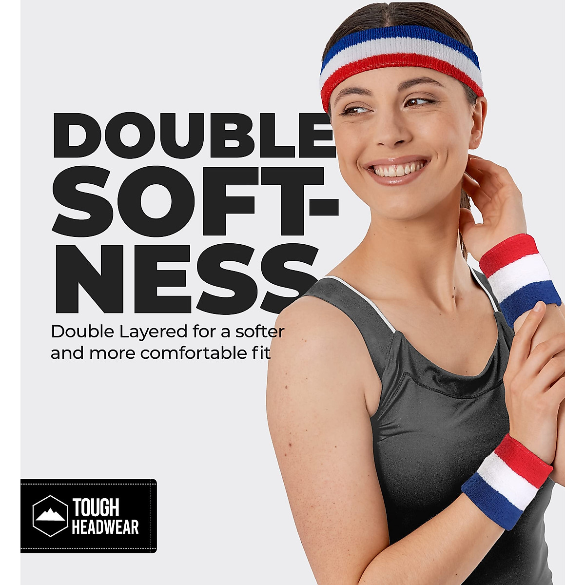 Sports Sweatband Headband Wristband Set - Terry Cloth Headbands for Men & Women, Head & Wrist Sweat Bands for Tennis, Sports, Basketball, Gym, Exercise - USA