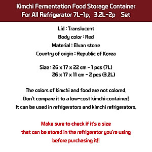 Generic Food Storage Container Kimchi Fermentation Compatible with Samsung LG All Refrigerator 7L 3.2L Set, RED