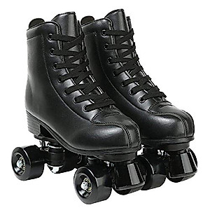 YYW Roller Skates for Women Men, High Top PU Leather Classic Double-Row Roller Skates, Indoor Outdoor Roller Skates for Beginner a Shoes Bag (Black Black Wheel, 41)
