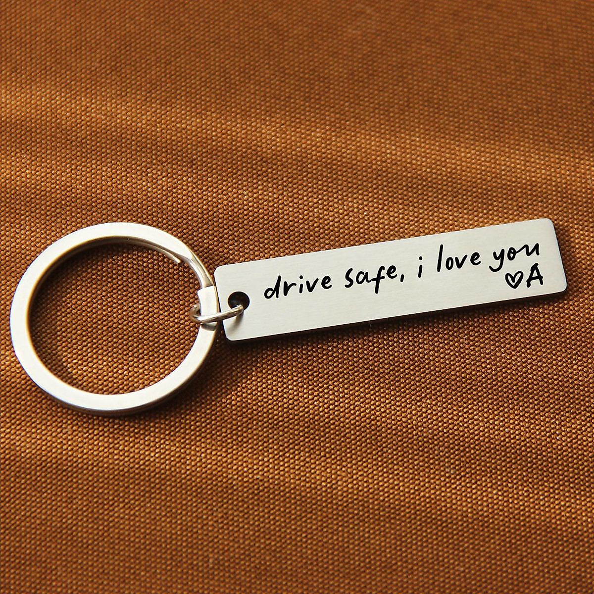 HubbgDesign Key Chain Drive Safe I Love You Engraved Initial Personalized Gift for Husband Boyfriend Stainless Steel Keychain Gift Car Accessories New Drive Gift Brother Valentine's Gifts (A)