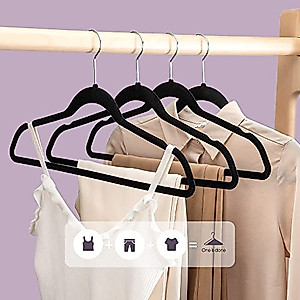 HOUSE DAY Premium Velvet Hangers 30 Pack, Non Slip Felt Hangers Black, Space Saving Clothes Hangers, Heavy Duty Coat Hangers, Slim Flocked Hangers, Suit Hanger for Adult