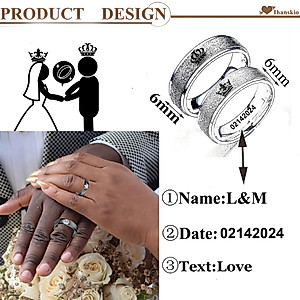Customize Matching Frosted Promsie Couple Rings Black Rose Gold Engraved Matte Engagement Wedding Bands Anniversary Crown Elk Sun Heart Love Crown Personalized 6mm Stainless Steel