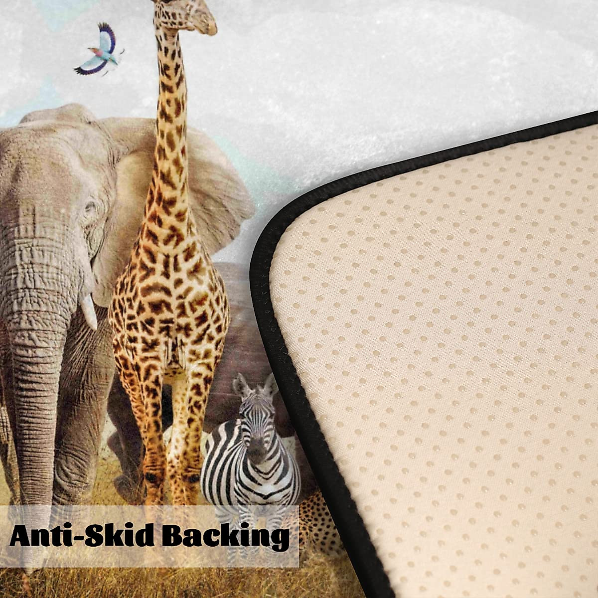 Pardick Rhinoceros Elephant Kitchen Rugs and Mats, African Animal Non Slip Washable Absorbent Area Rugs Anti Fatigue Kitchen Mat Memory Foam Doormat Runner Rug for Floor Kitchen Bathroom 39X20in