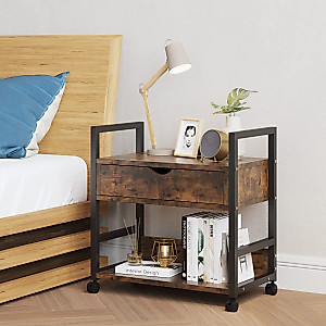 TigerDad Mobile Printer Stand with Storage Drawer, Utility Carts with Wheels, File Cabinet Workspace Desk Organizer Shelf for Home Office