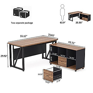 Tribesigns 55 inches Executive Desk and 43" lateral File Cabinet, L-Shaped Computer Desk Home Office Furniture with Drawers and Storage Shelves, Office Table with Cabinet,Rustic