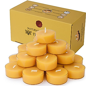 Natural Yellow Beeswax Tealight Candles - 24 pcs - Organic Candle Natural Scent Smokeless Clean Burning