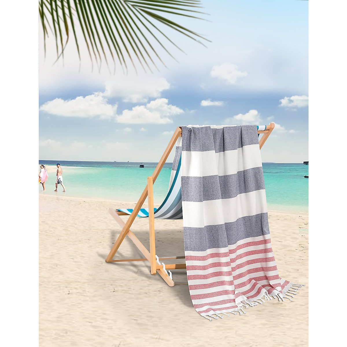 LANE LINEN Beach Towels for Women, 2 Pack Large Beach Towels Oversized, Pre-Washed, Sand Free Beach Towels, Quick Dry, Lightweight Travel Towel,Soft Beach Bath Towel, 39"x71" - Old Glory Teal